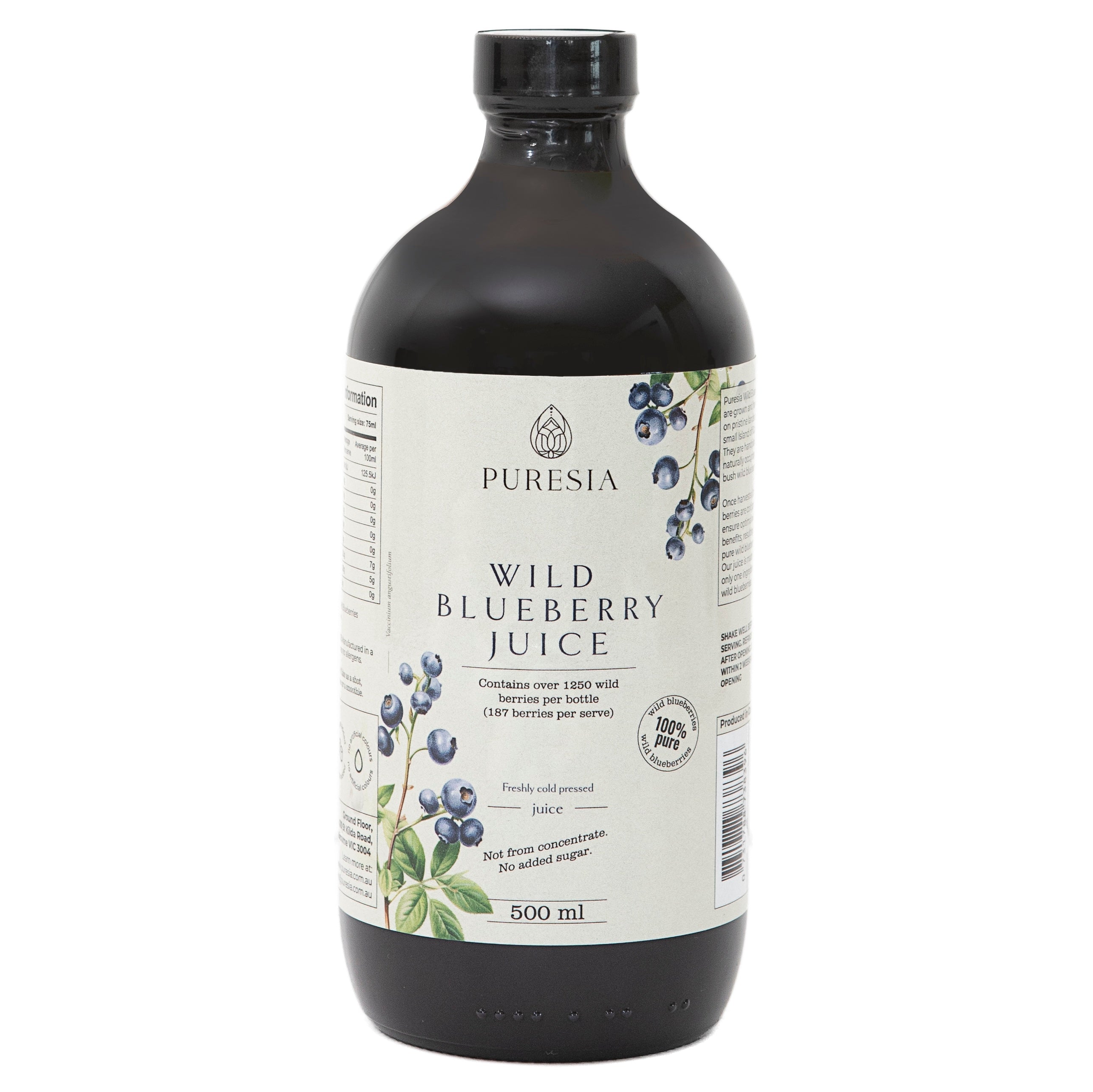Organic Wild Blueberry Juice 500ml - 100% Cold Pressed