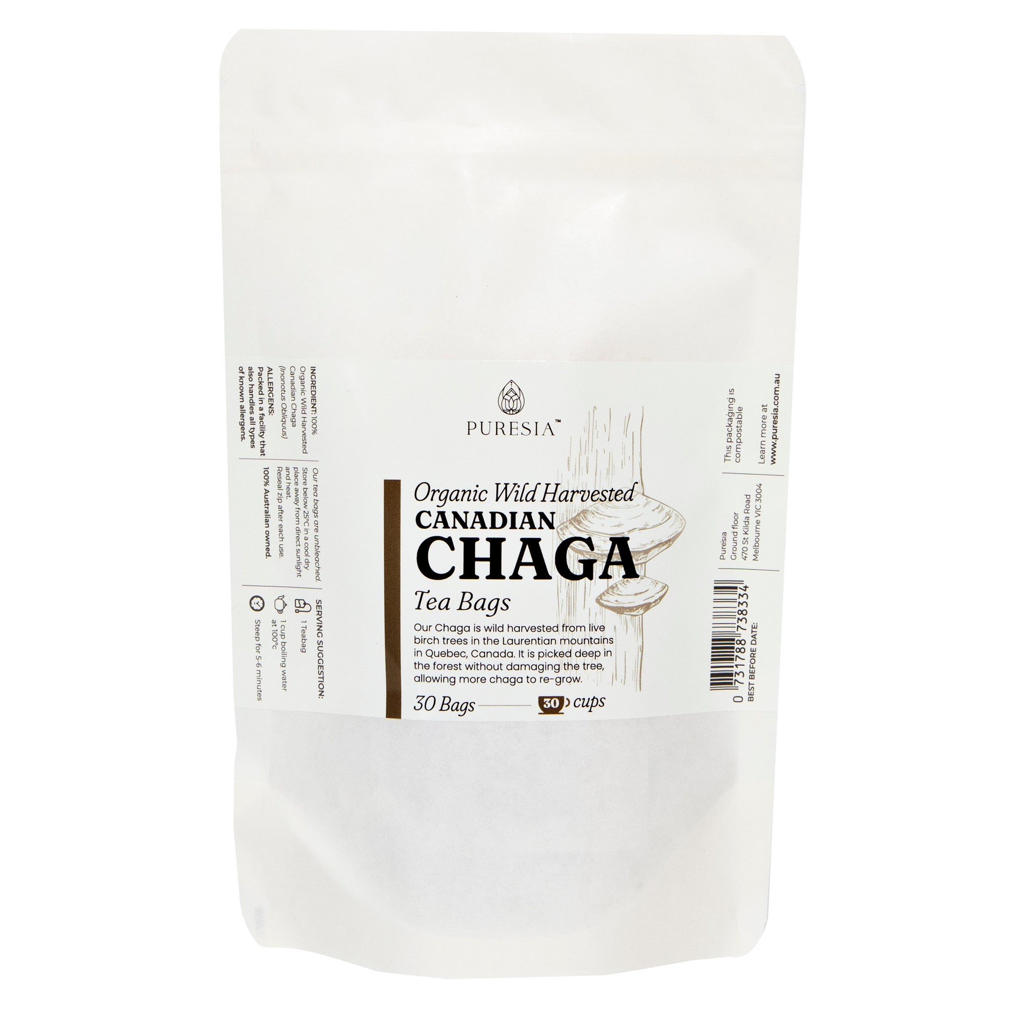 Organic Chaga Tea Bags - Wild Canadian Antioxidant